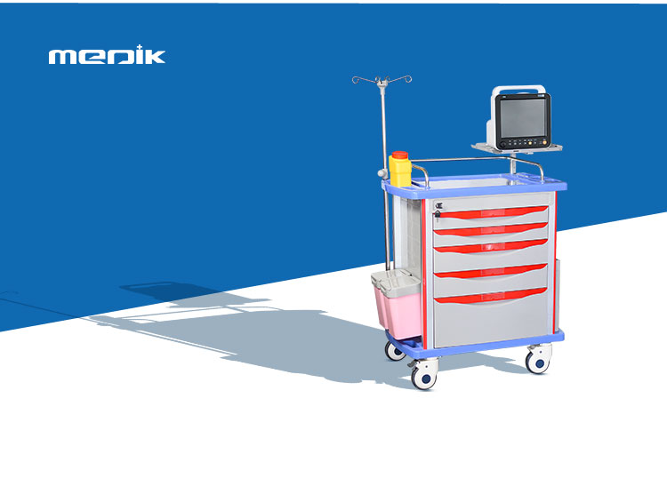 MK-P02 Medical ABS Plastic Emergency Trolley With Drawers