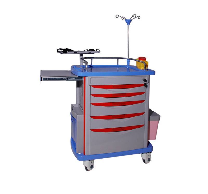 MK-P02 Medical ABS Plastic Emergency Trolley With Drawers